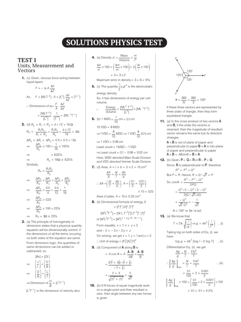 Solutions Physics Test | PDF | Quantity | Scientific Observation