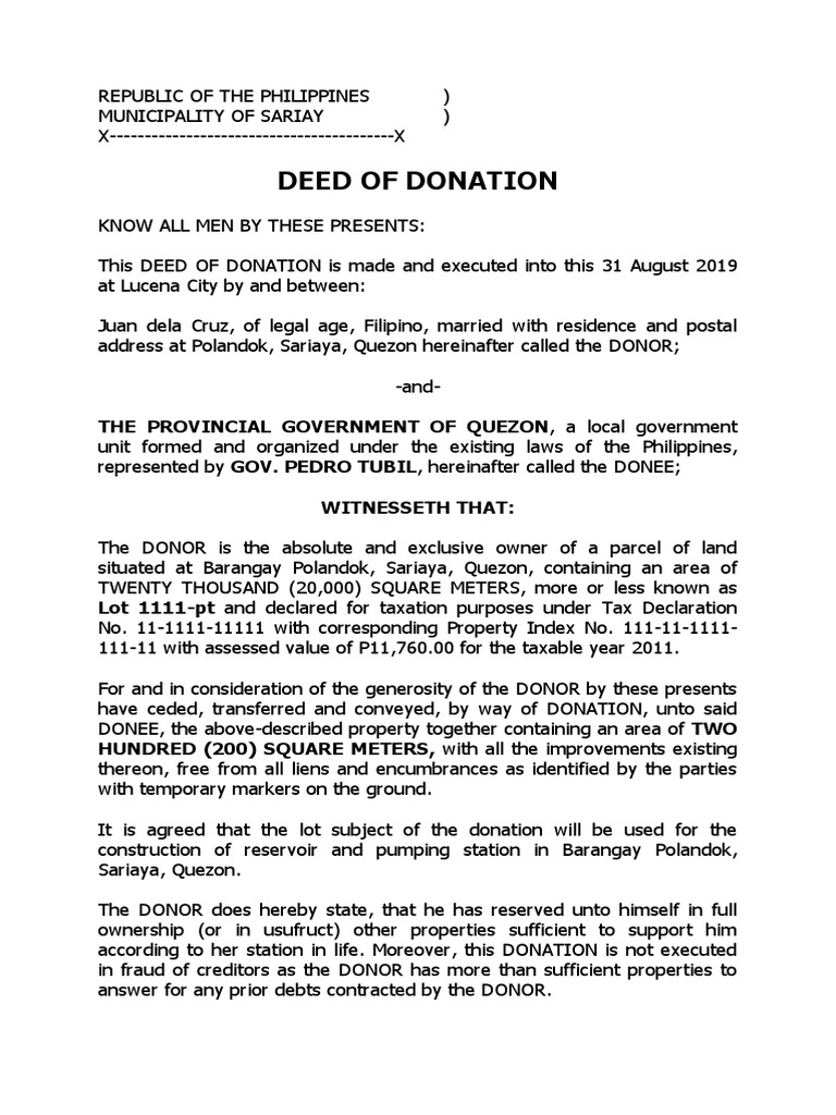 Deed of Donation | PDF | Deed | Virtue
