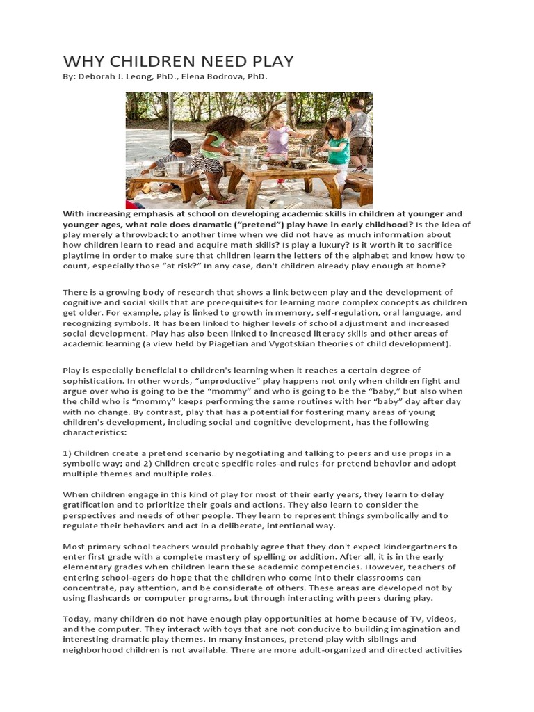 Why Children Need Play | PDF | Teachers | Learning
