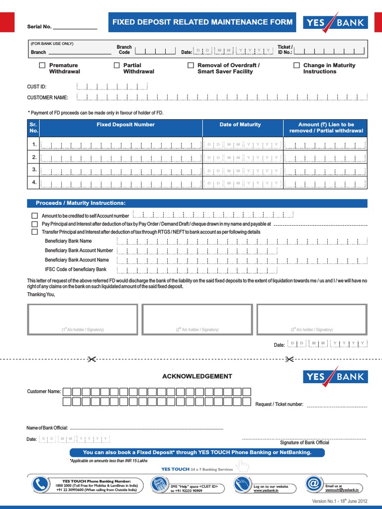 Fixed Deposit Maintenance Form | Download Free PDF | Payments | Banks