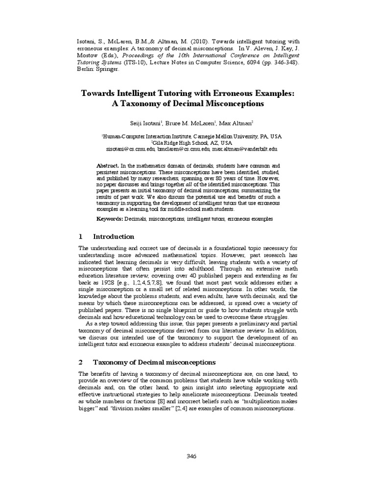 Towards Intelligent Tutoring With Erroneous Examples: A Taxonomy of ...
