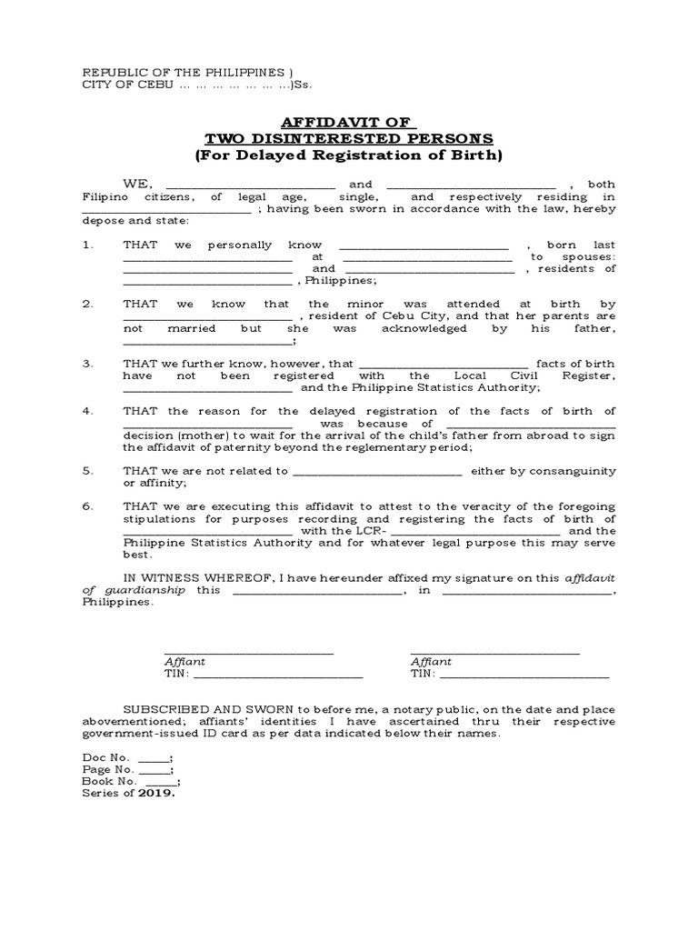 Affidavit of Delayed Registration of Birth | PDF | Affidavit | Document