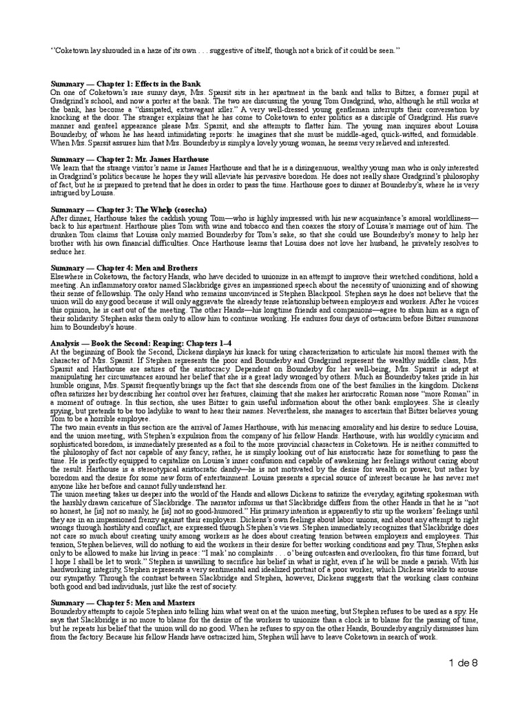 Hard Times Book 2 Summary by Chapters | PDF
