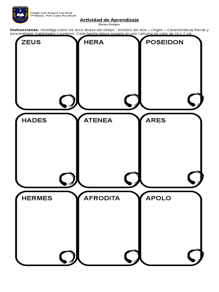Actividad sobre los Dioses Griegos | PDF | Doce olímpicos | Mitologia ...