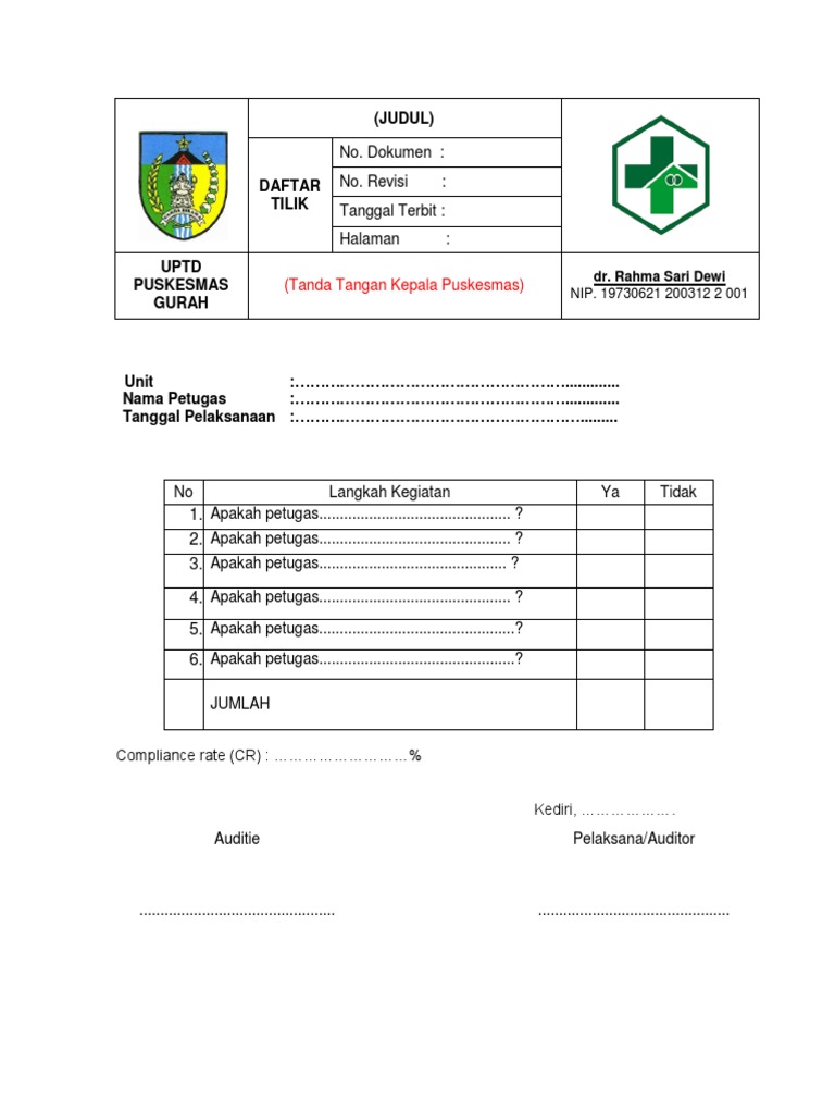 Format Daftar Tilik | PDF