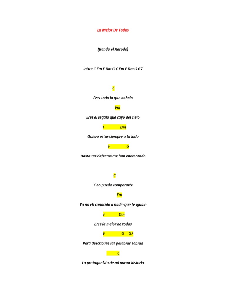 La Mejor de Todas: Letra y Acordes | PDF
