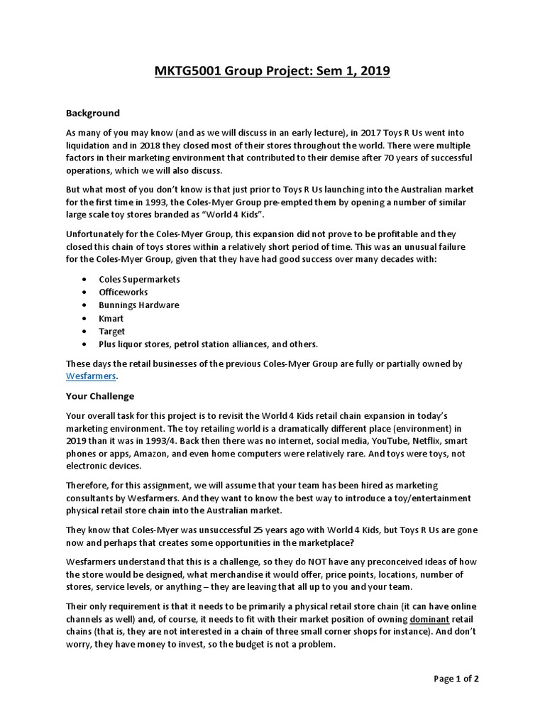 MKTG5001 Group Project Outline | PDF | Retailing | Retail