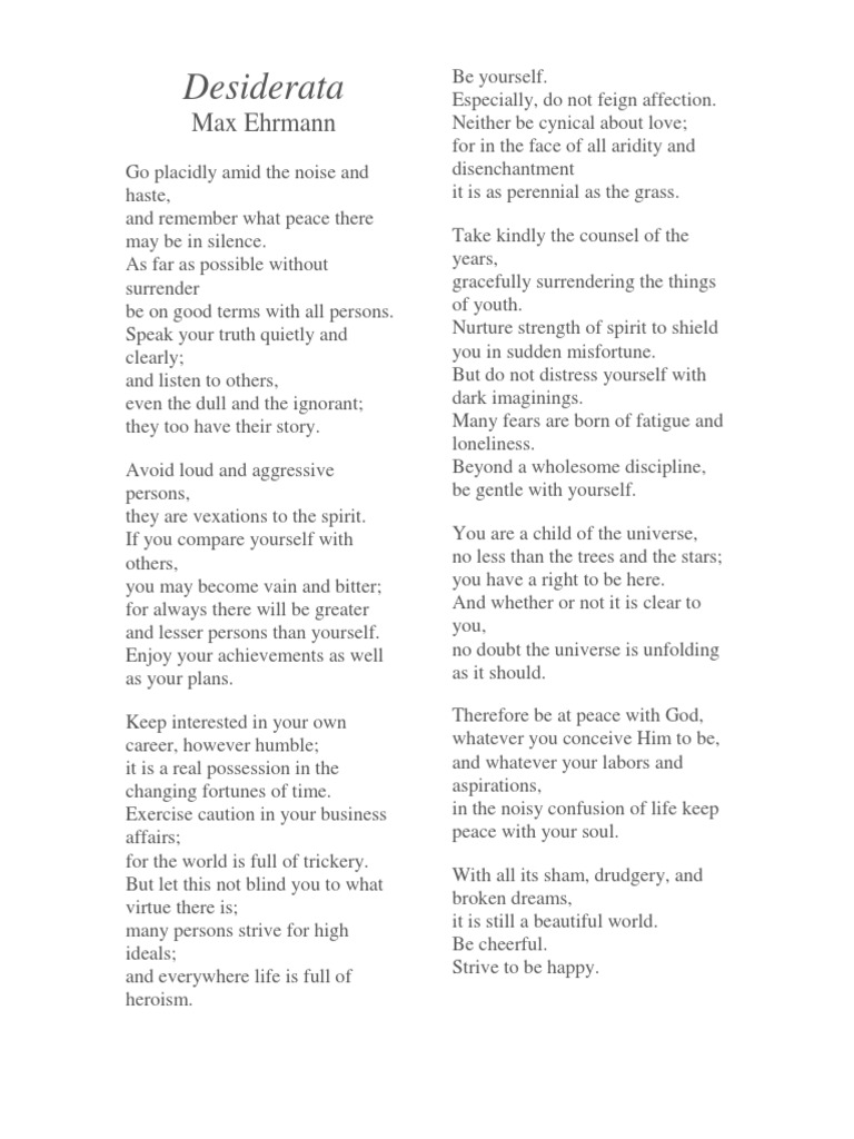 Desiderata: Max Ehrmann | PDF | Conscience | Love