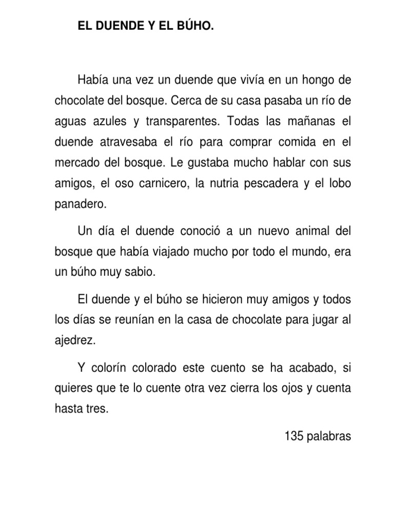 Lectura Comprensiva-El Duende y El Búho | PDF