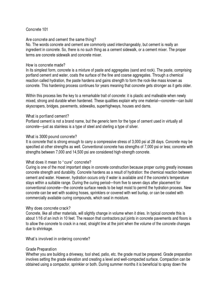 Concrete 101 Are Concrete and Cement The Same Thing? | PDF | Concrete ...