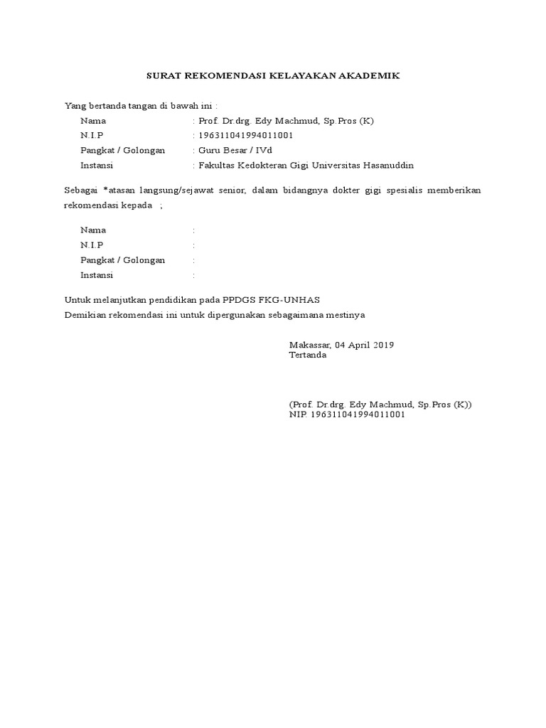 Rekomendasi Kelayakan Akademik PPDGS FKG-UNHAS | PDF