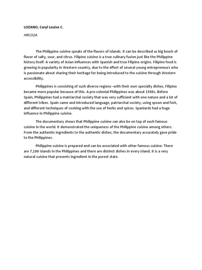 CULINARY Reflection Paper | PDF