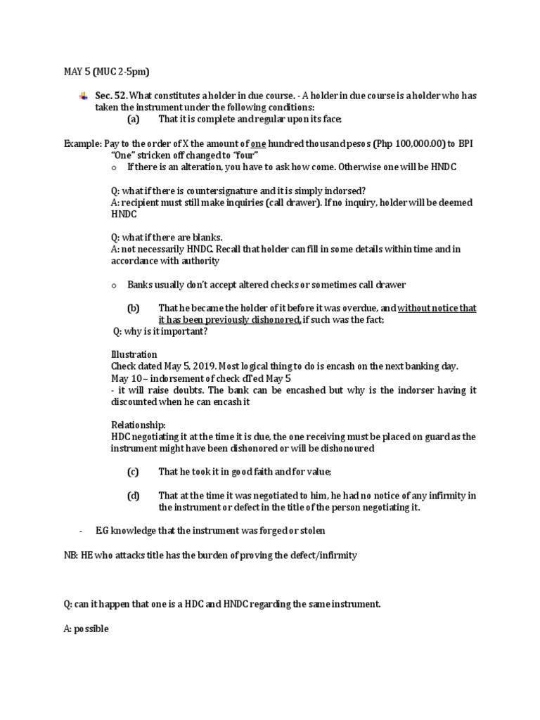 Sec. 52. What Constitutes A Holder in Due Course. - A Holder in Due ...