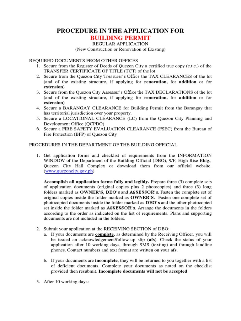 Procedure For Bldg. Permit Regular | PDF | Government Information ...