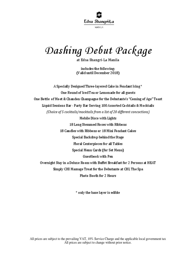 2018 Dashing Debut Package For 100 Persons | PDF | Dumpling | Salad