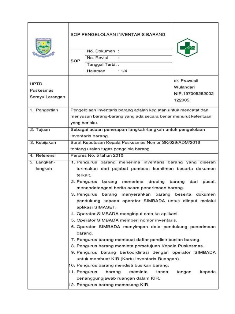 Sop Pengelolaan Inventaris Barang | PDF