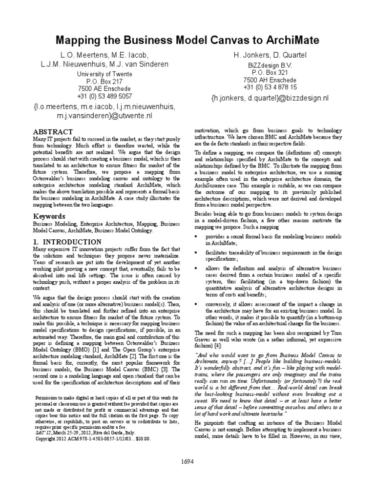 Mapping The Business Model Canvas To Archimate | PDF | Business Model ...
