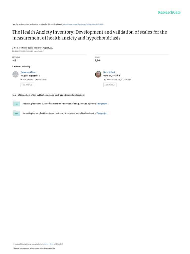 Health Anxiety Inventory | PDF | Anxiety Disorder | Panic Disorder