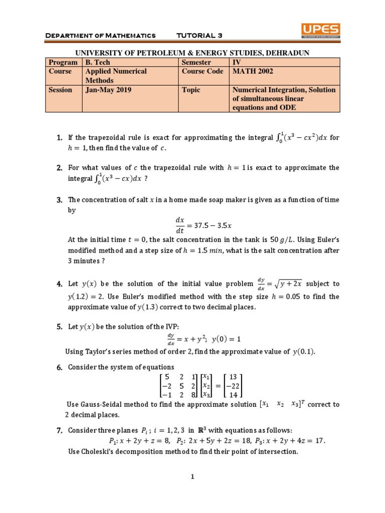 Numerical Methods Tutorial for B.Tech | PDF | Ordinary Differential ...