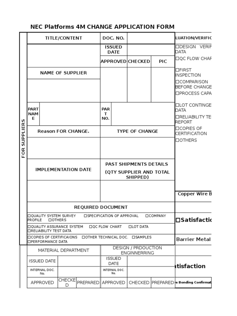 Nec Platforms 4M Change Application Form Format 1-E | PDF | Reliability ...