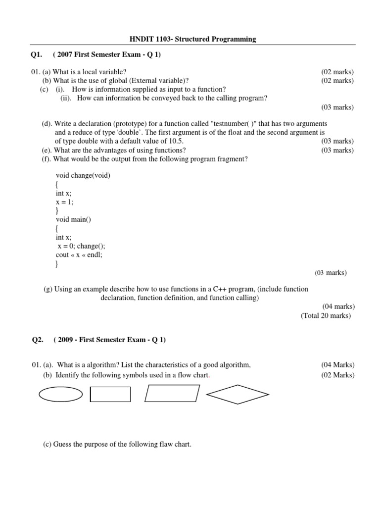 HNDIT 1103-Structured Programming Q1. (2007 First Semester Exam - Q 1 ...