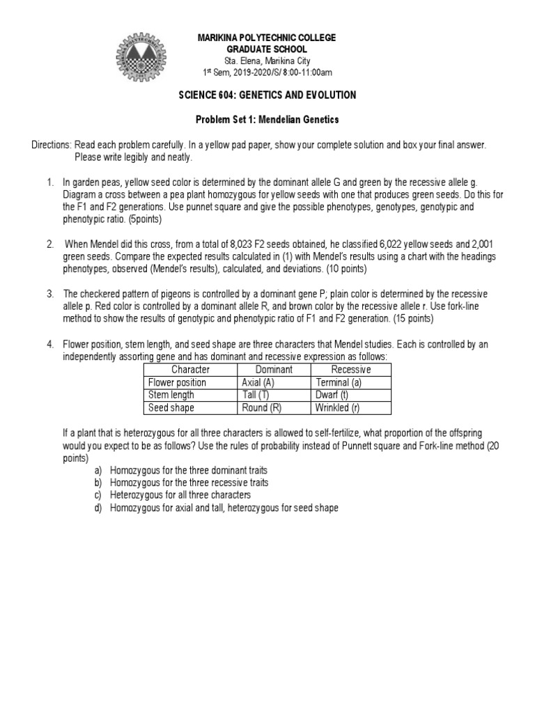 Problem Set 1 Mendelian Genetics Pdf Dominance Genetics Zygosity