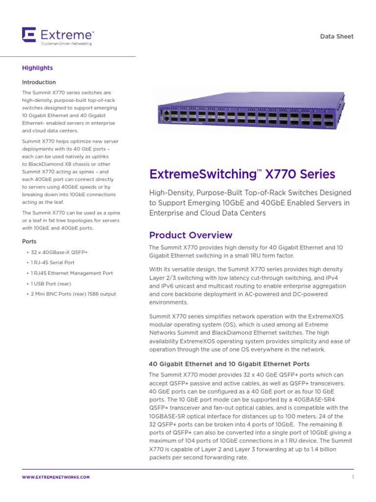 Extremeswitching x770 Series Data Sheet PDF | PDF | Network Switch | Computer Network