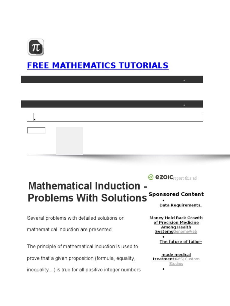 Mathematical Induction Problems With Solutions Free Mathematics