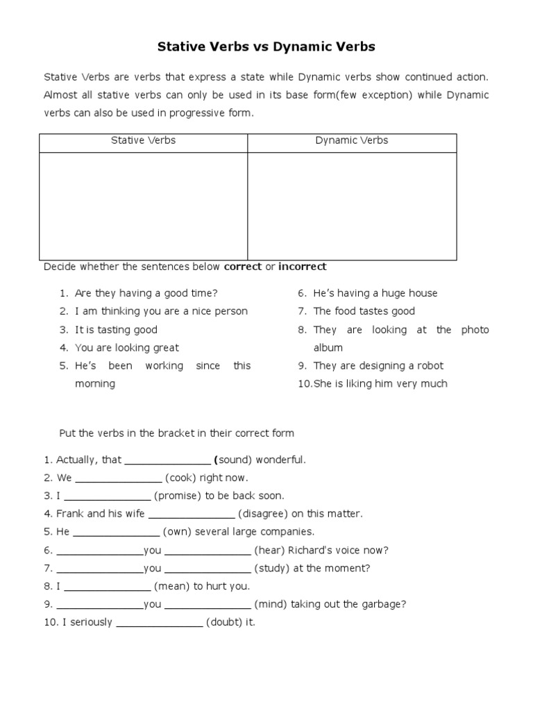 Stative Verbs Vs Dynamic Verbs | PDF | Verb | Onomastics