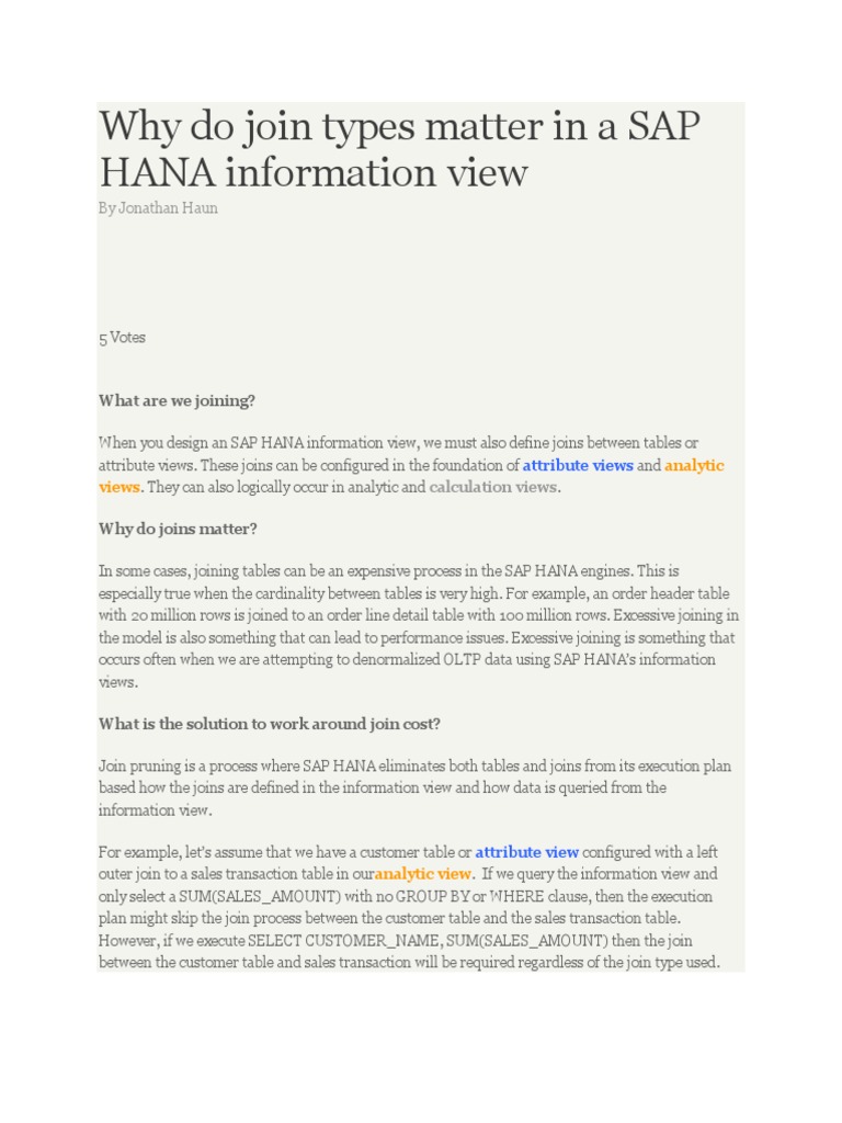 Why Do Join Types Matter in A SAP HANA Information View: by Jonathan ...