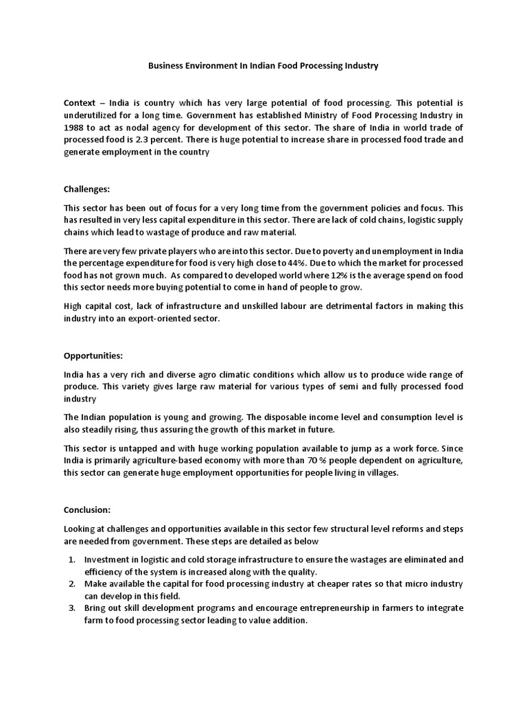 Case 1 Food Processing Industry | PDF | Foods | Infrastructure