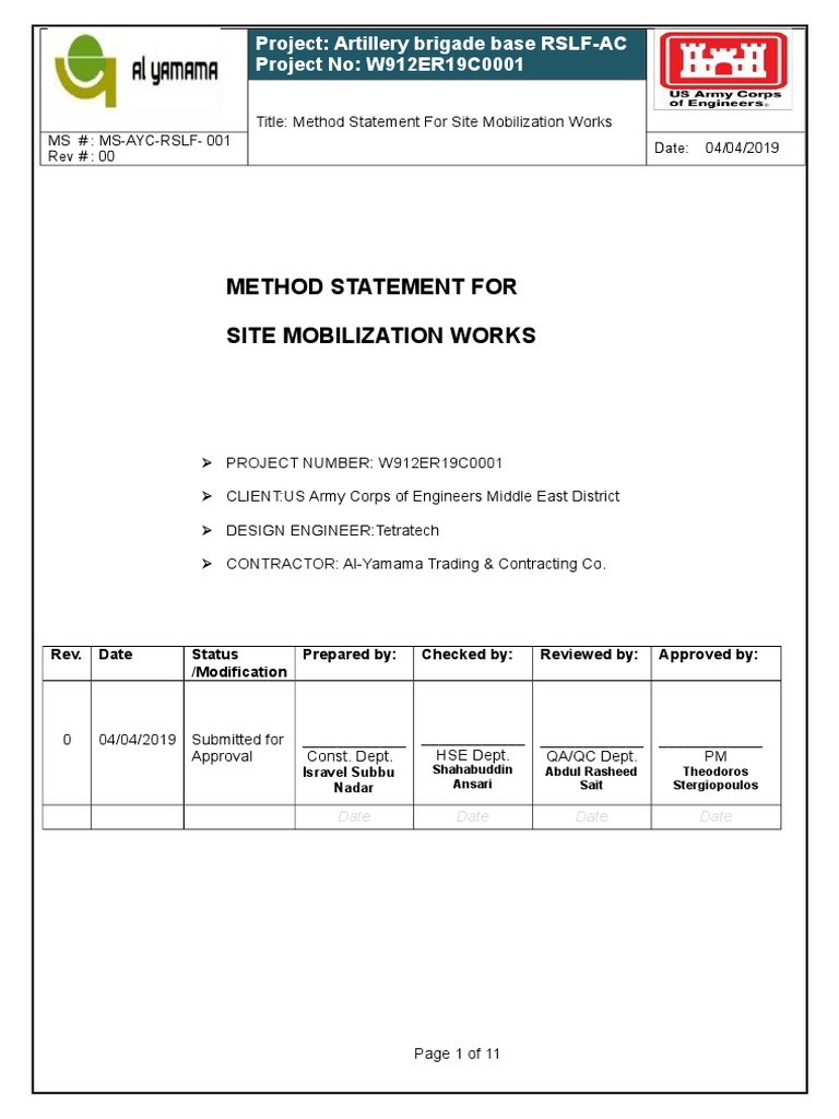 MS For Site Mobilization Work Rev.0 | PDF | Elevator | Crane (Machine)