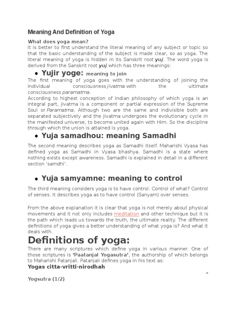 Meaning and Definition of Yoga | PDF | Yoga | Bhagavad Gita