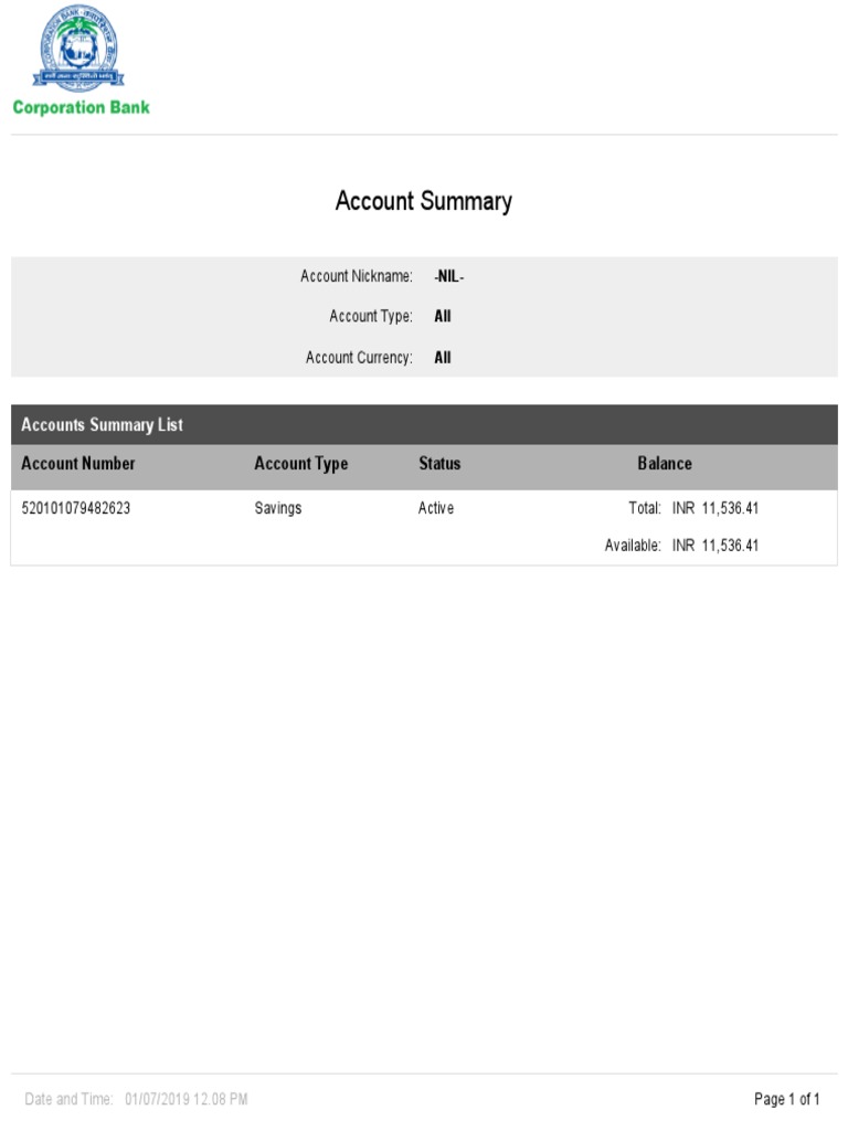 Account Summary and Balance Details | PDF