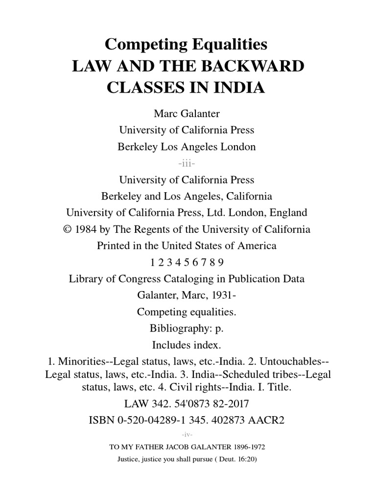 Marc Galanter - Competing Equalities PDF | PDF | Citation | Caste