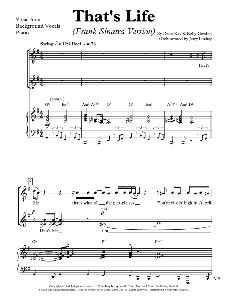 Thats Life Frank Sinatra Vocal Solo Background Vocals Piano | PDF