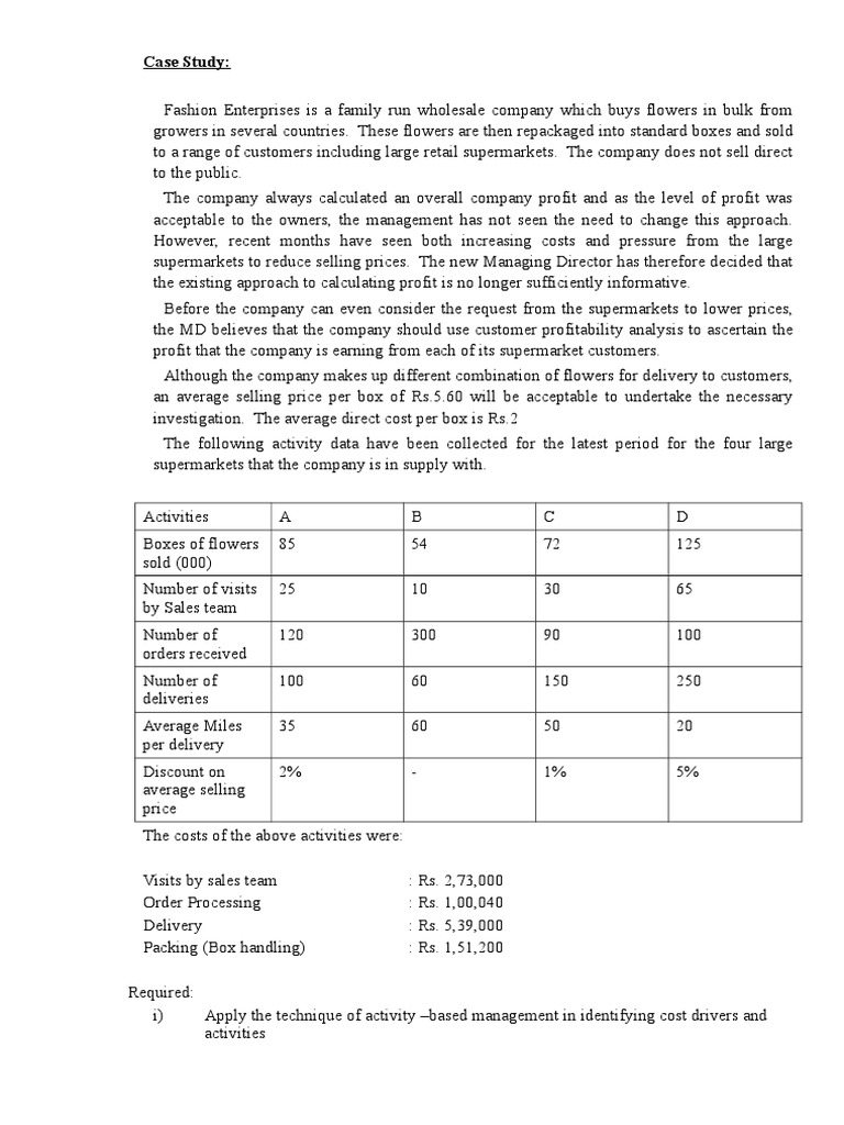 Case Study Fashion Enterprises ABC | PDF | Supermarket | Profit (Economics)