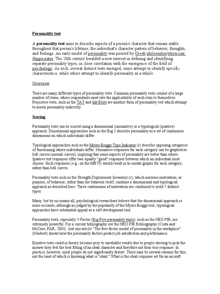 Personality test guide | PDF | Personality Psychology | Psychological ...