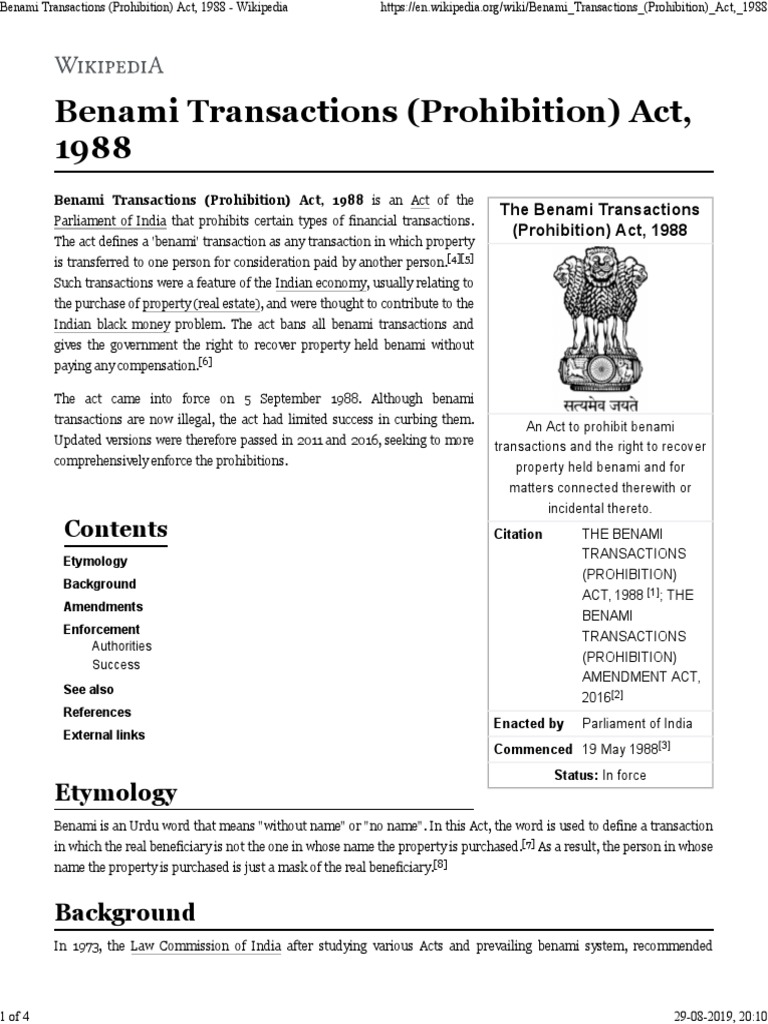The Benami Transactions (Prohibition) Act, 1988 | PDF | Government | Justice