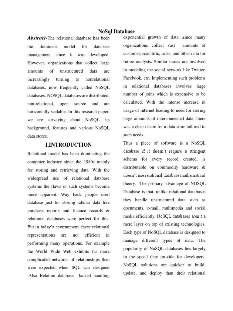 Nosql Database: Abstract | PDF | No Sql | Relational Database