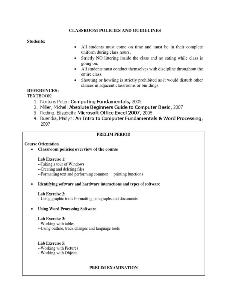 Classroom Policies and Guidelines | PDF | Microsoft Excel | Operating ...