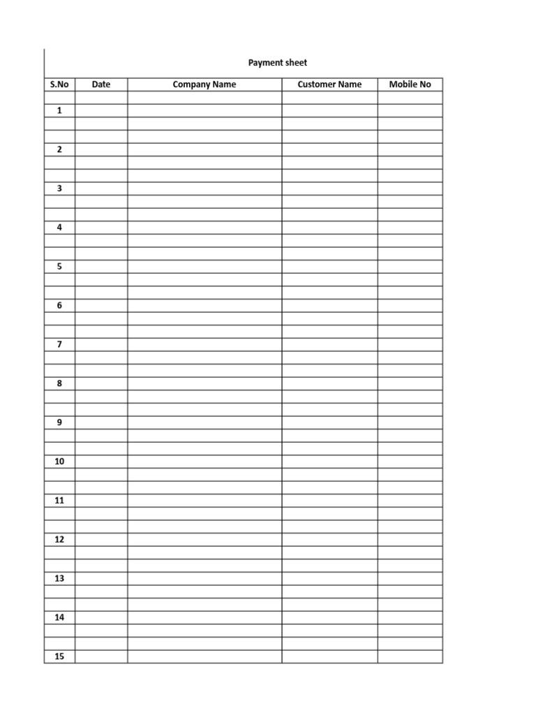 Payment Sheet S.No Date Company Name Customer Name Mobile No 1 | PDF ...