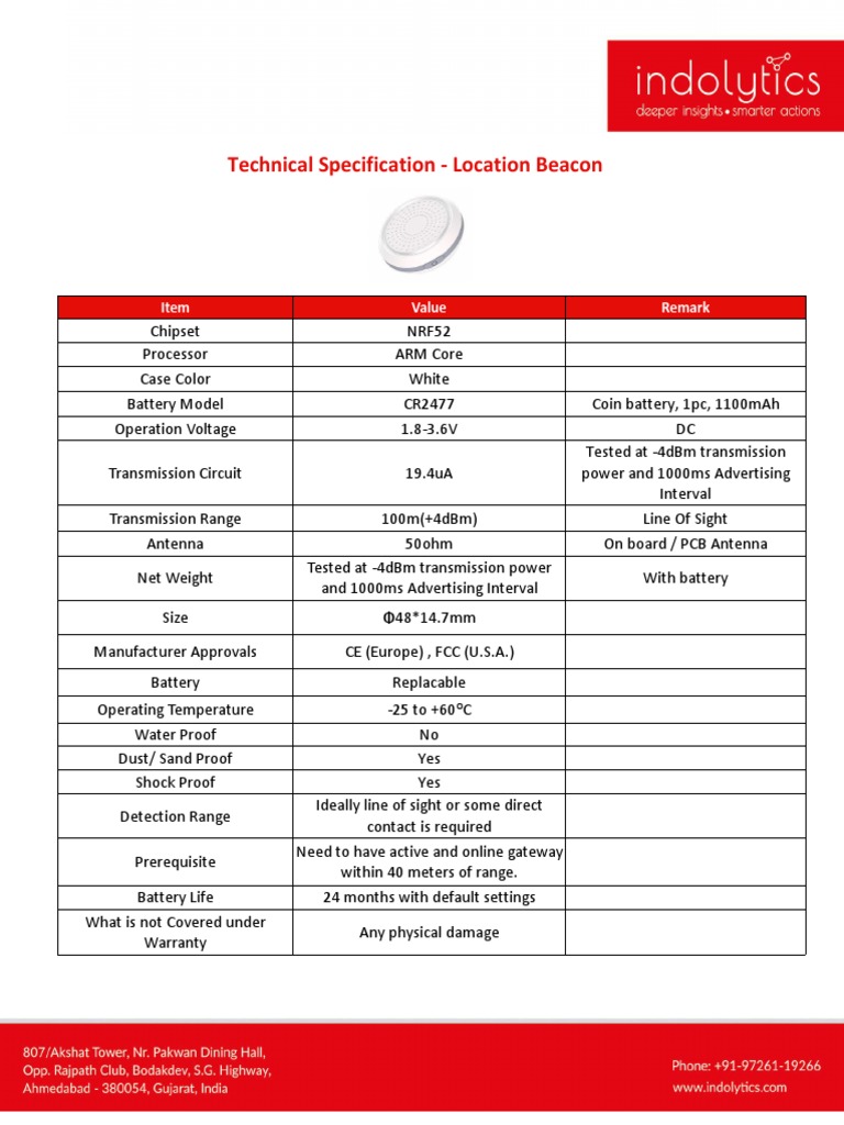 Technical Specification - Location Beacon | PDF