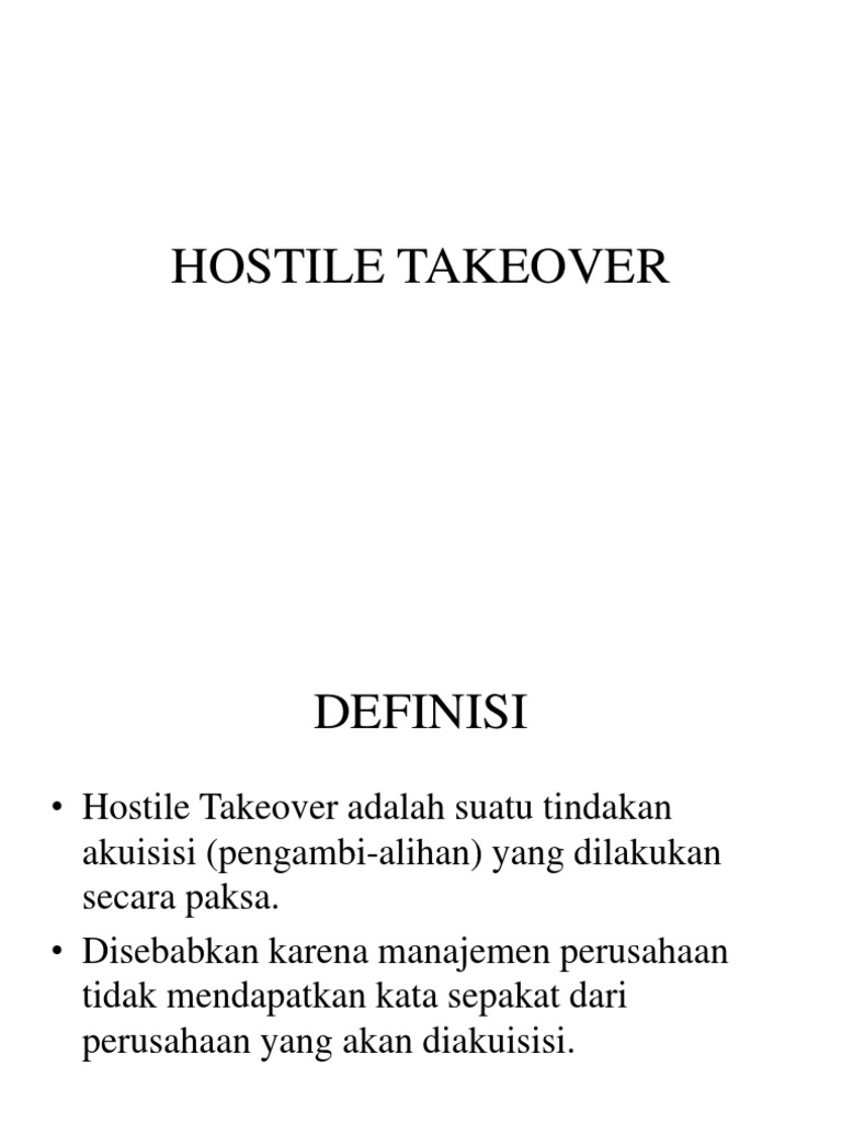Definisi dan Strategi Hostile Takeover | PDF