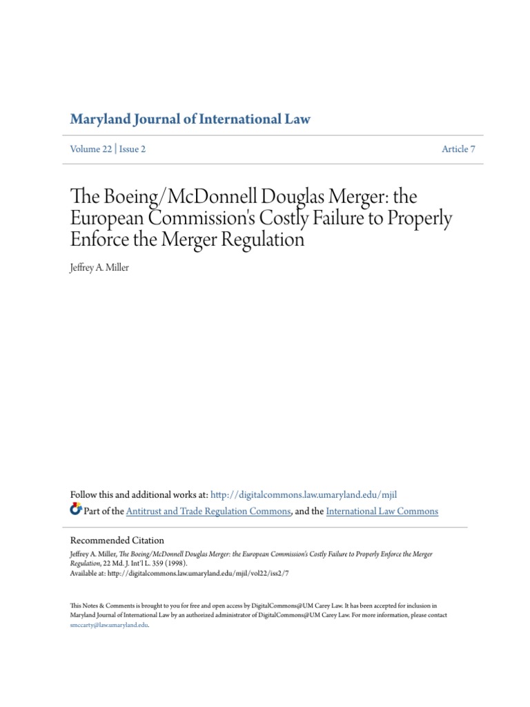 The Boeing/Mcdonnell Douglas Merger: The European Commission'S Costly ...