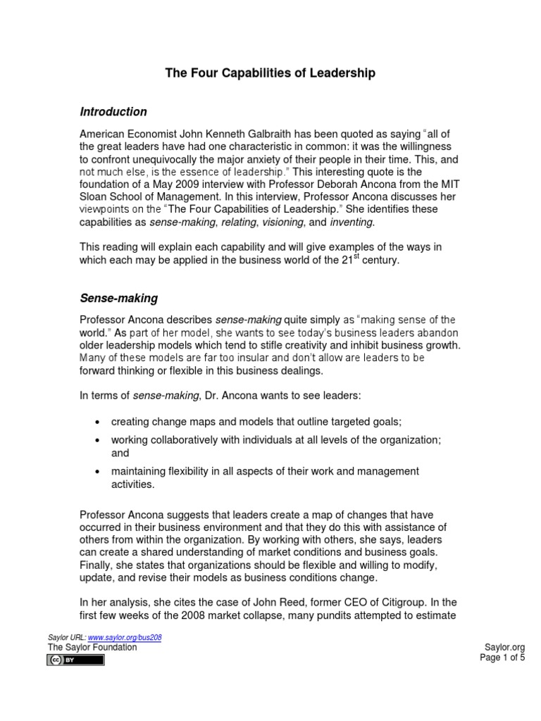 Four Key Leadership Capabilities | PDF | Citigroup | Leadership