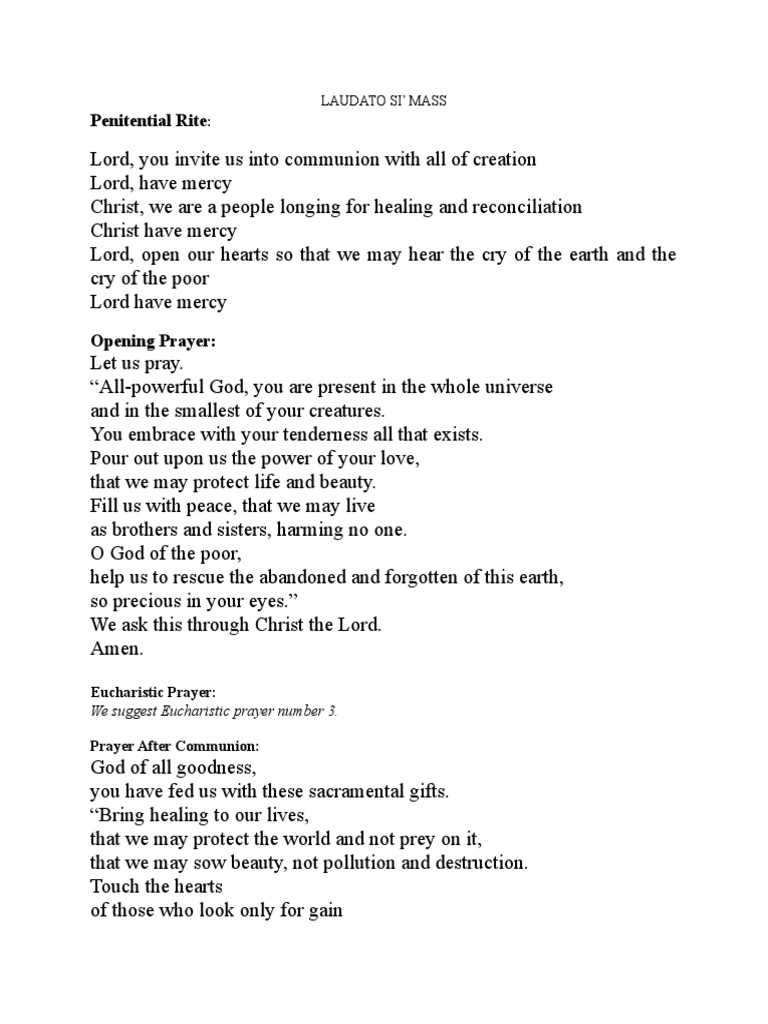 Penitential Rite: Laudato Si' Mass | Download Free PDF | Eucharist | Prayer