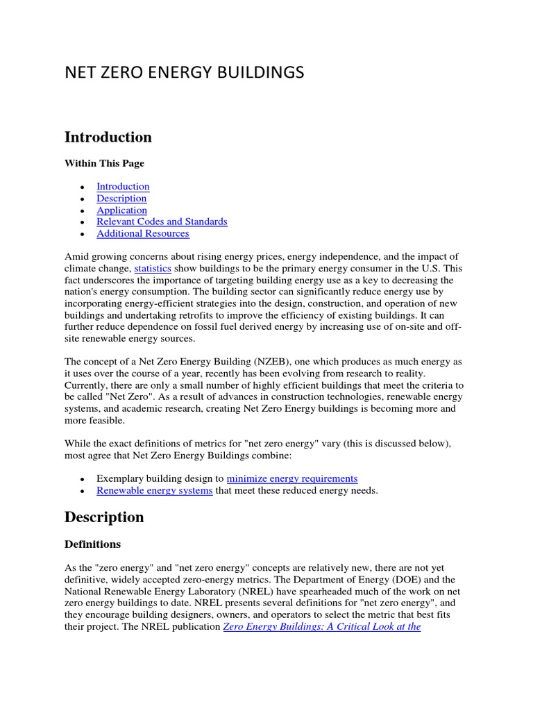 Net Zero Energy Buildings: Within This Page | PDF | Renewable Energy ...