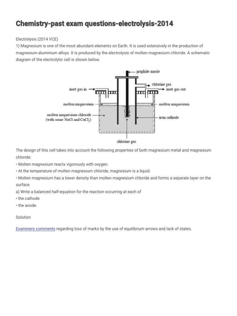 Chemistry Past Exam Questions Electrolysis 2014 | PDF