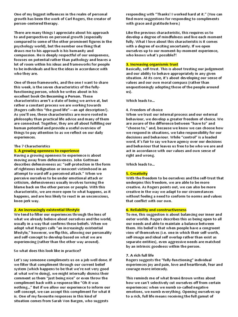 Fully Functioning Person | PDF | Personality Psychology | Self Concept